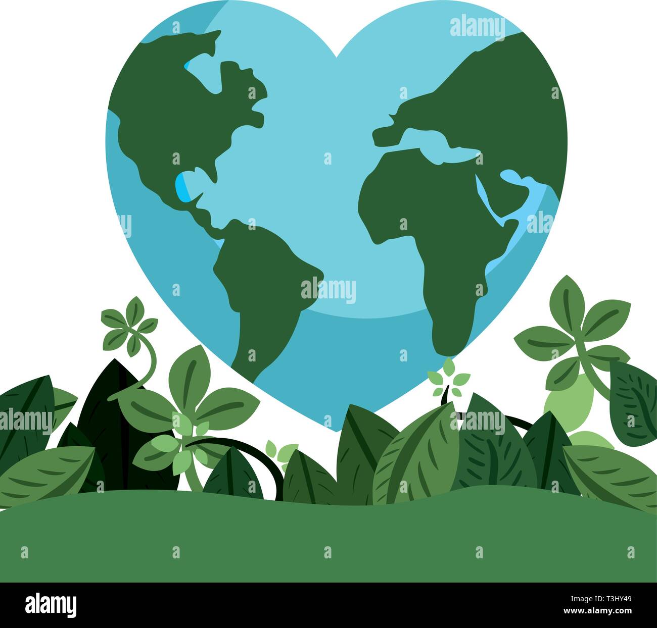 world shaped heart foliage happy earth day vector illustration Stock ...