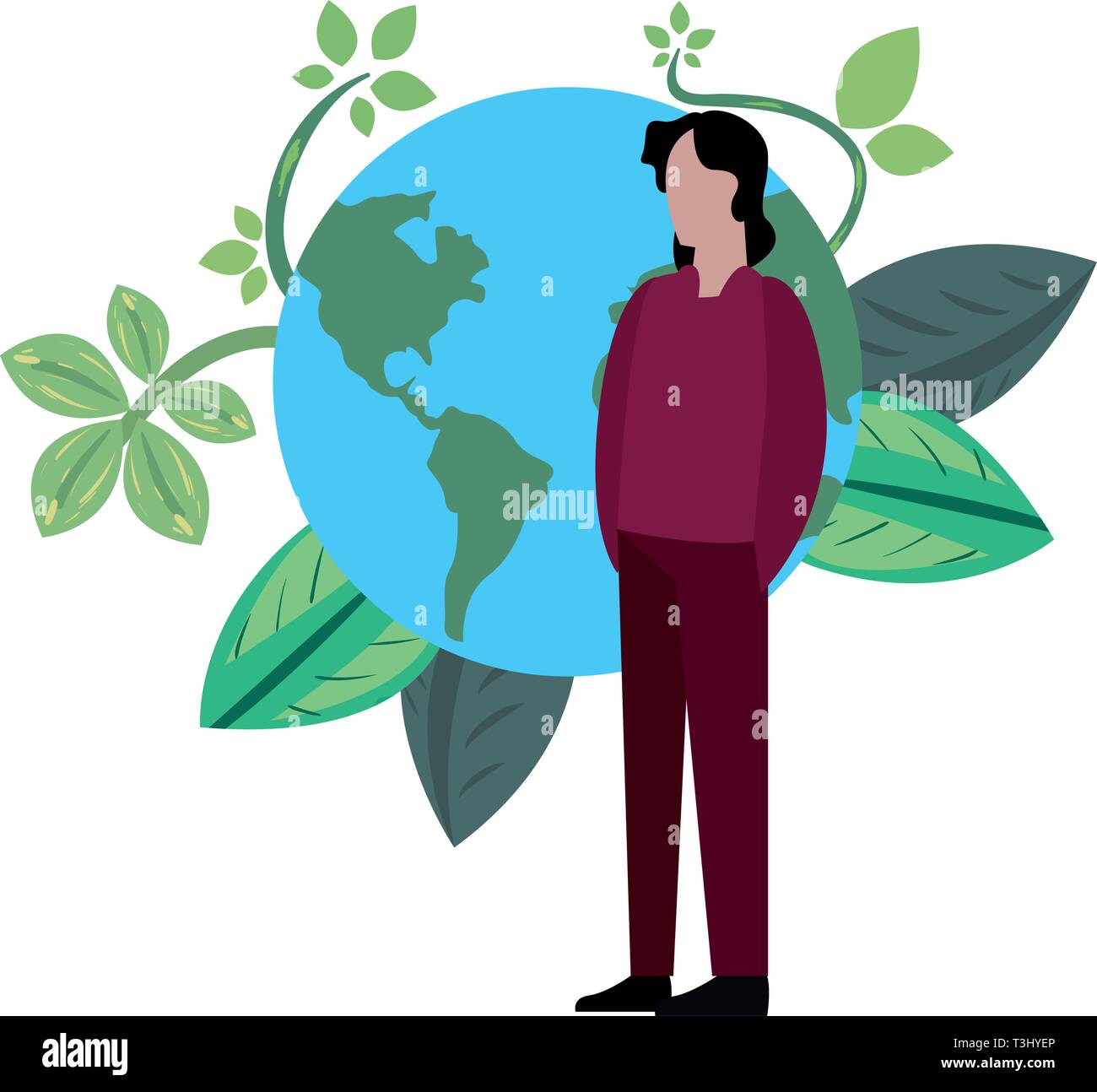 man world foliage happy earth day vector illustration Stock Vector ...