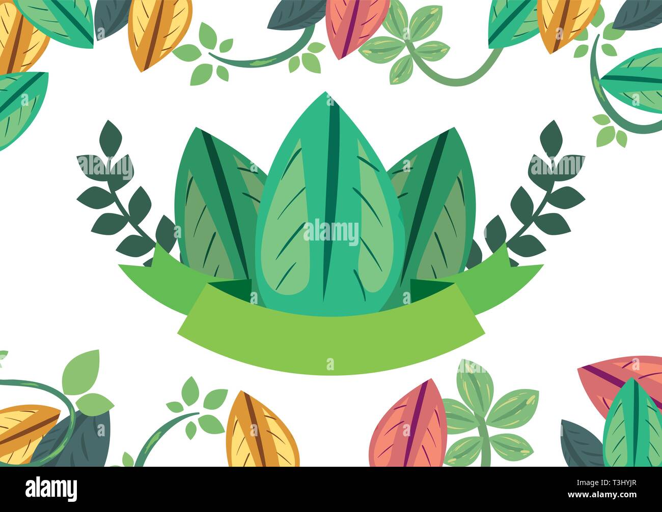 natural leaves branch foliage emblem vector illustration Stock Vector ...