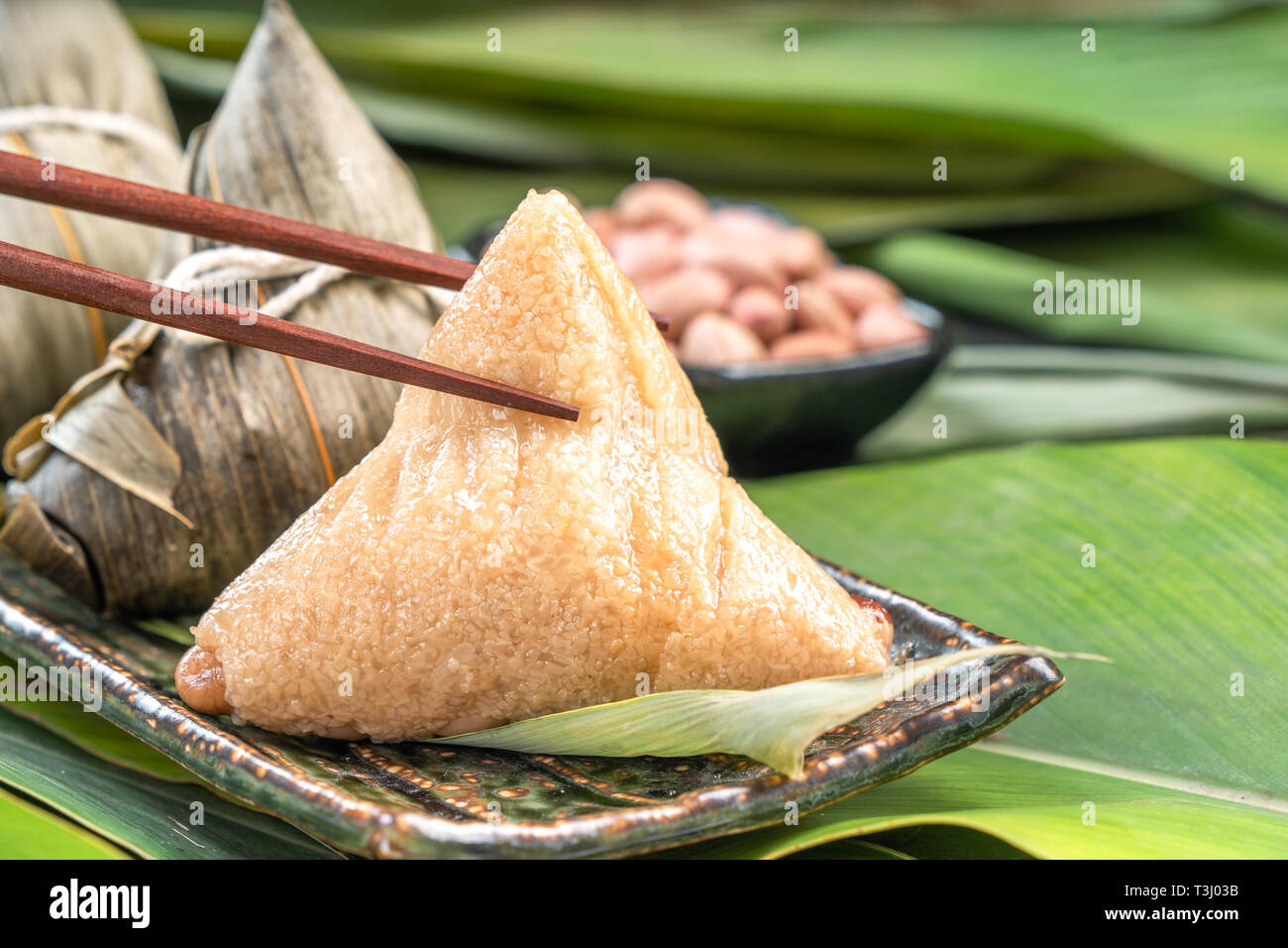 Close up, copy space, famous chinese tasty food in dragon boat (duan wu ...