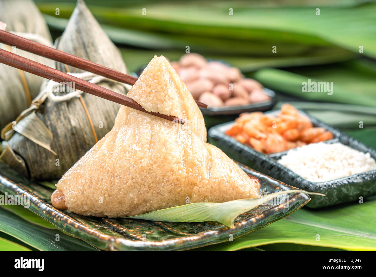 Close up, copy space, famous chinese tasty food in dragon boat (duan wu ...