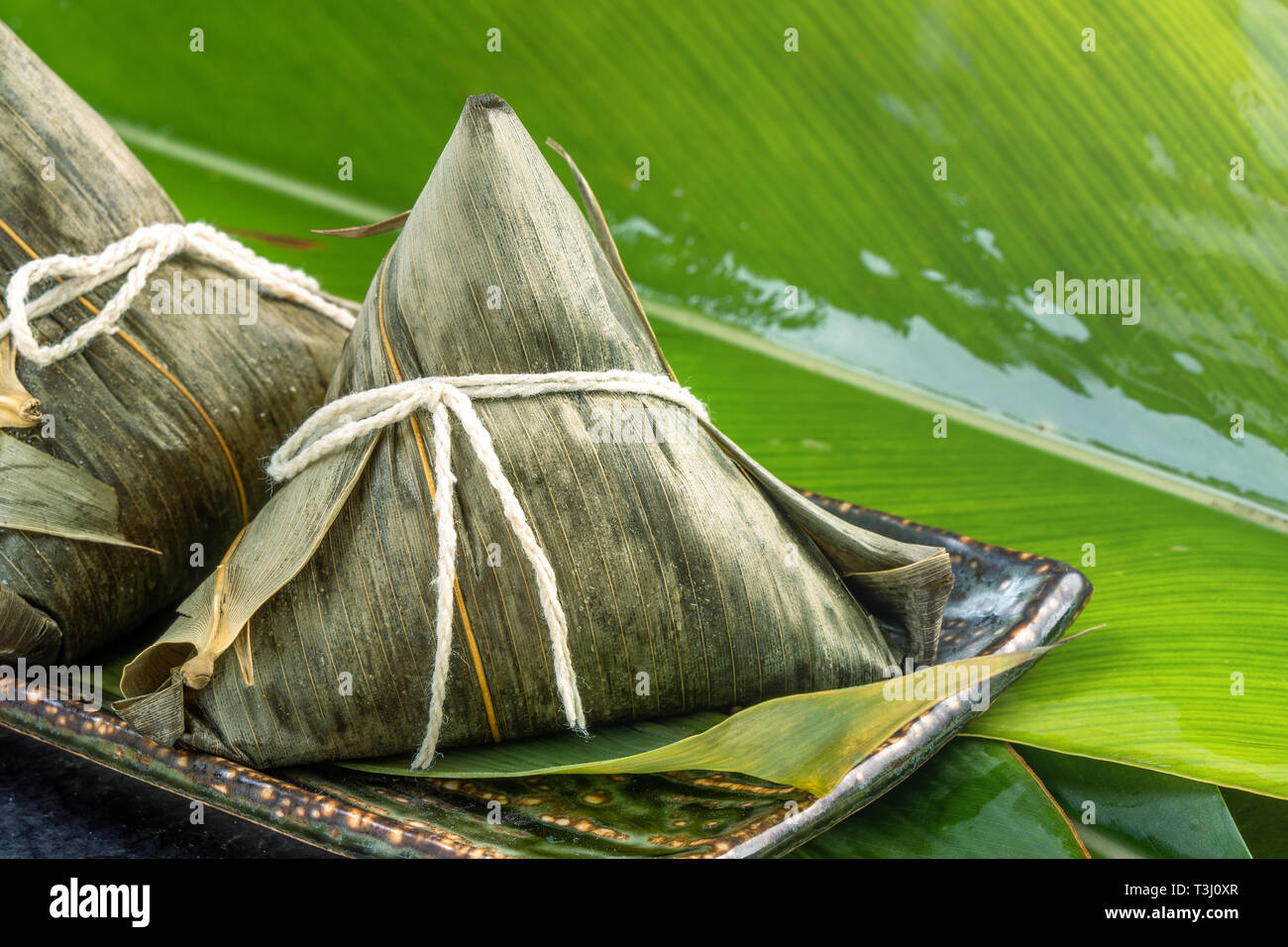 Close up, copy space, famous chinese food in dragon boat (duan wu ...