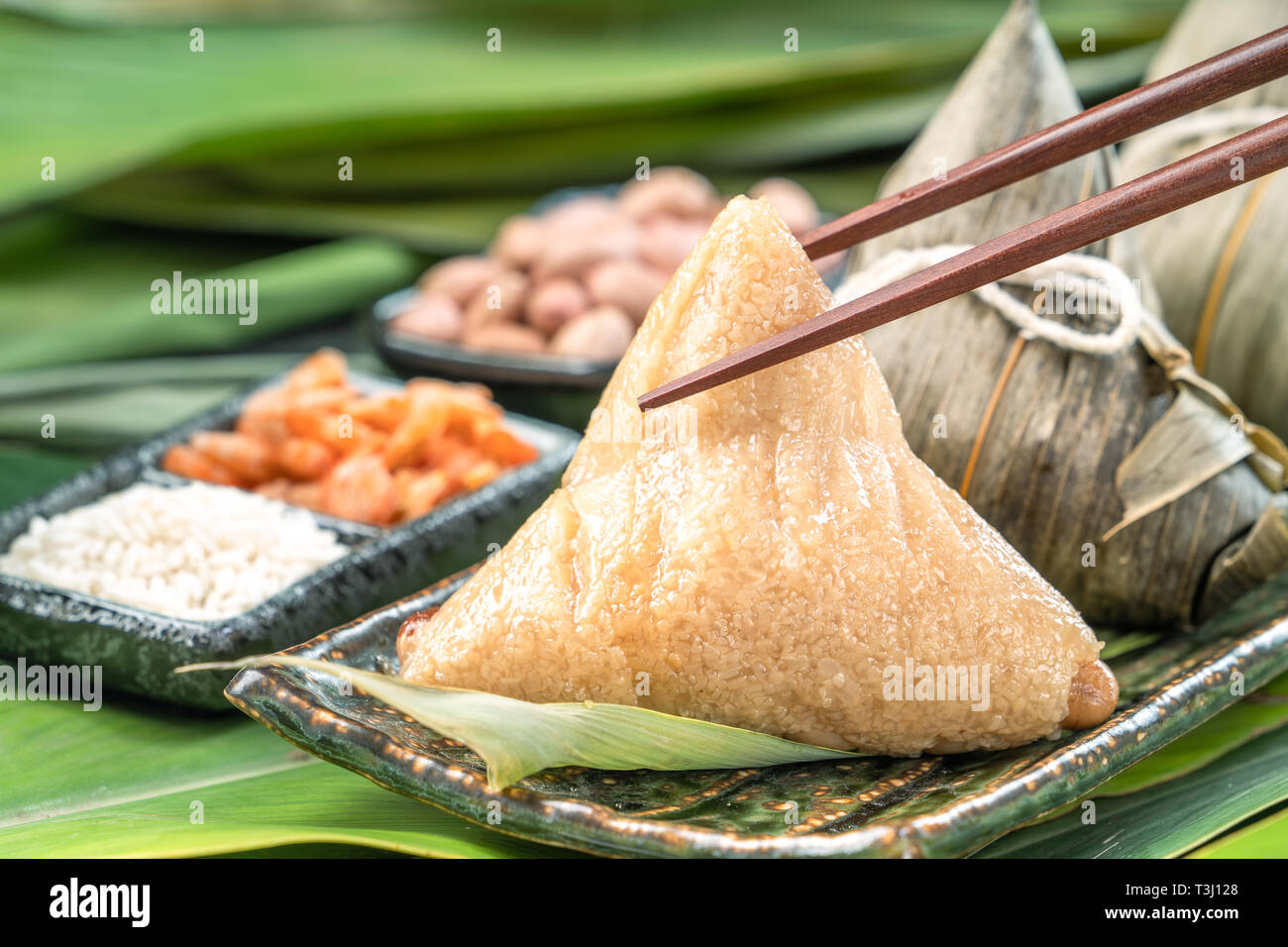 Close up, copy space, famous chinese tasty food in dragon boat (duan wu ...