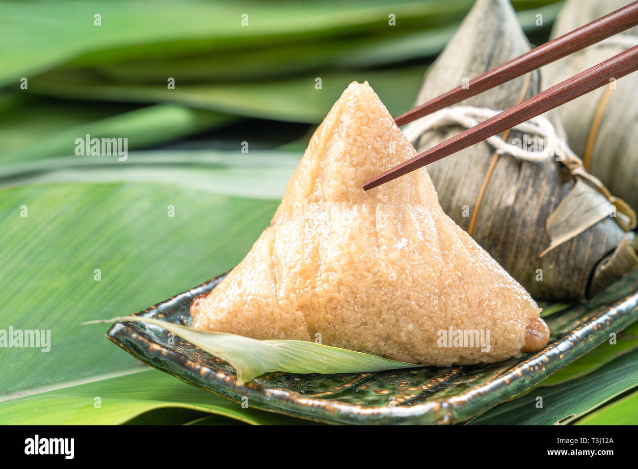 Close up, copy space, famous chinese tasty food in dragon boat (duan wu ...