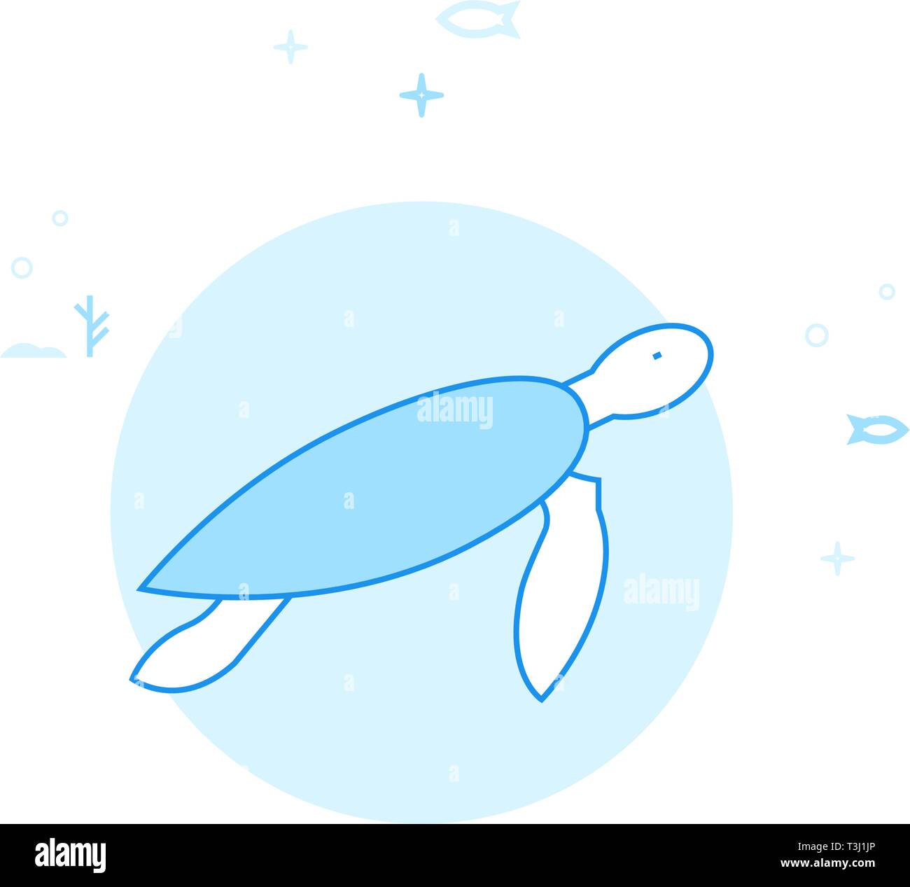 Sea Turtle Flat Vector Icon Marine Life Underwater World Sea