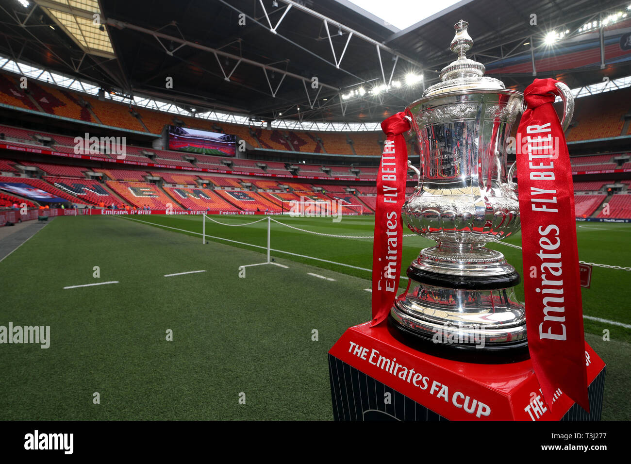 General view of the FA Cup trophy before the FA Cup semi final match at ...