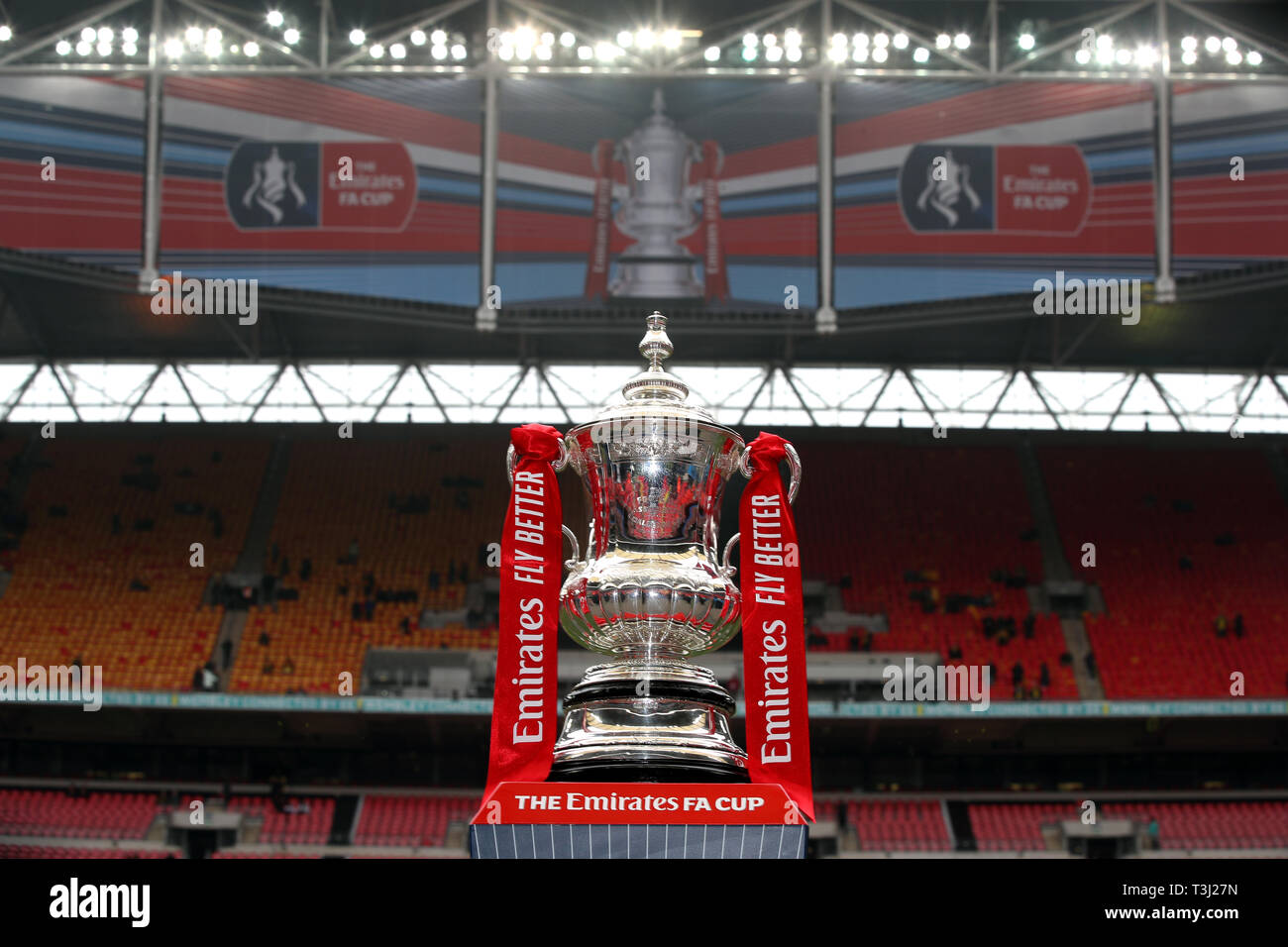 General view of the FA Cup trophy before the FA Cup semi final match at ...