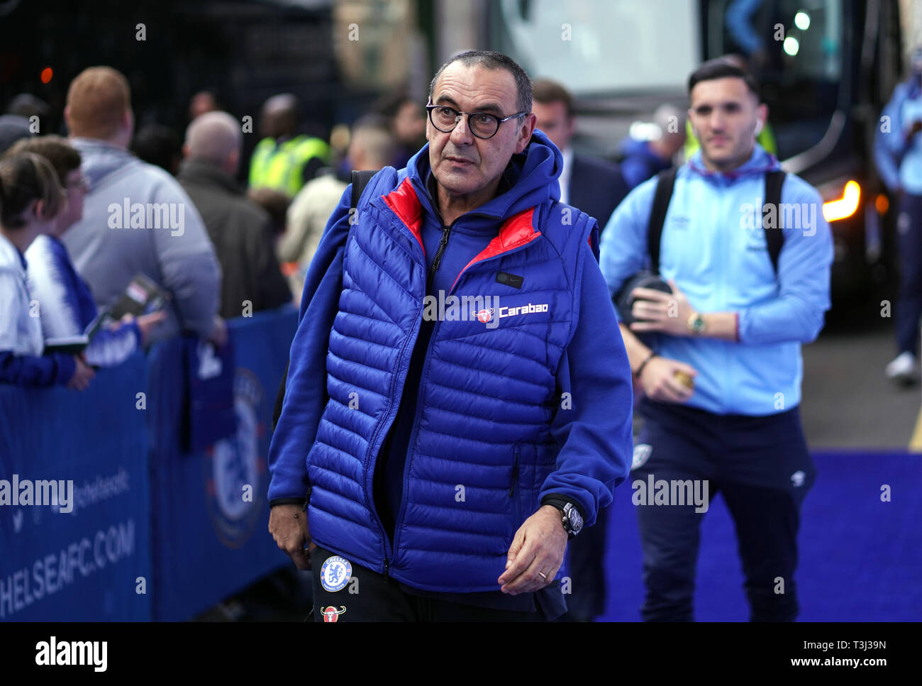 Chelsea manager Maurizio Sarri arrives for the Premier League match at ...