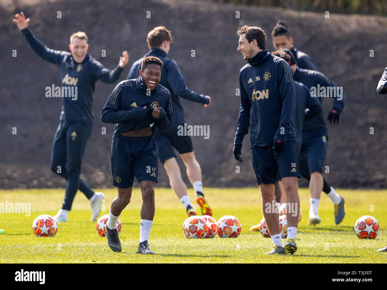 Manchester United's Fred (left) during the training session at the Aon ...
