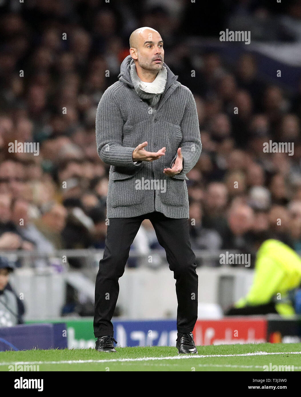 Manchester City manager Pep Guardiola gestures on the touchline during ...