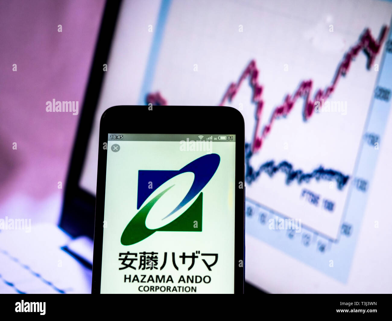 In this photo illustration a Hazama Ando Corporation logo seen ...