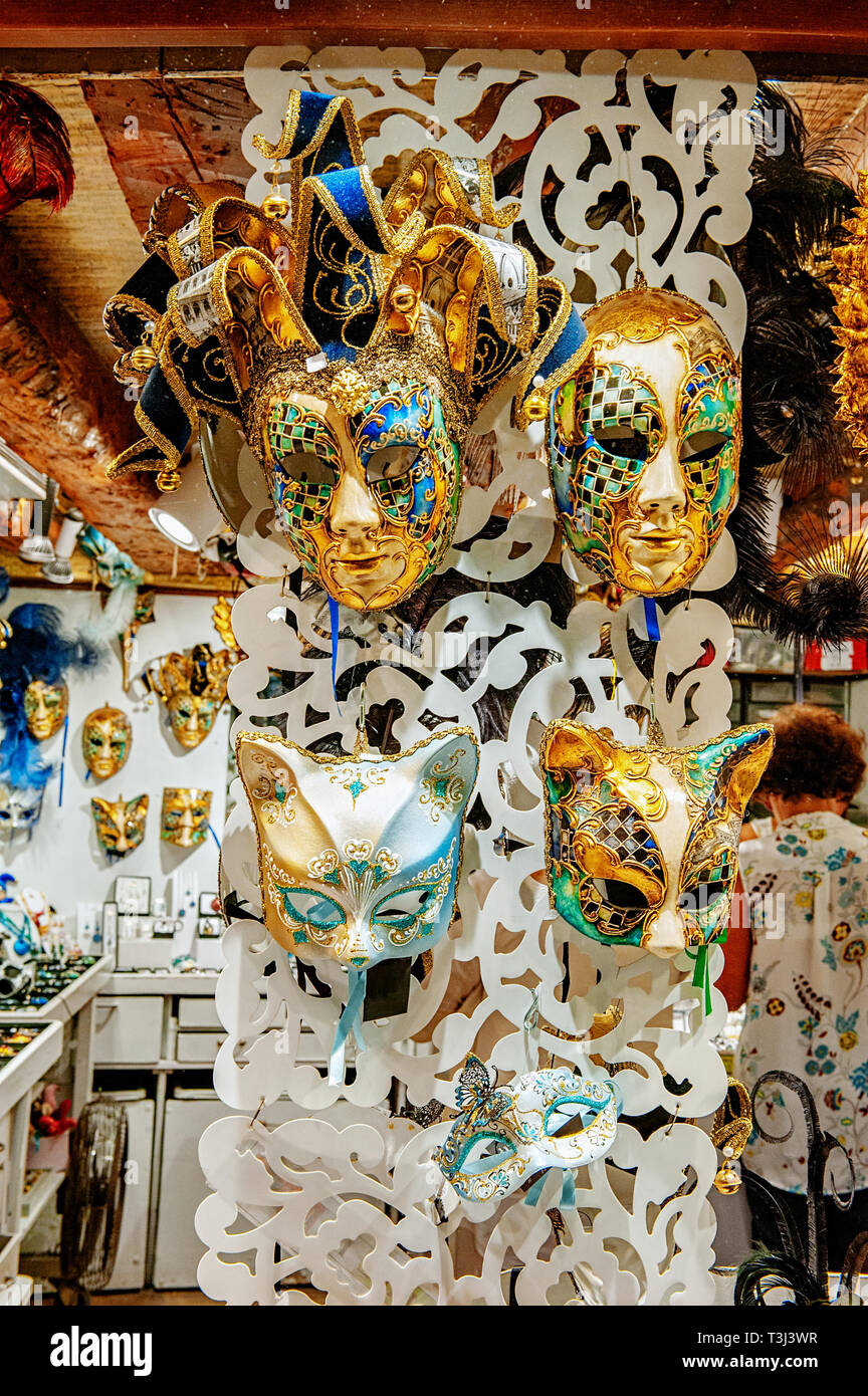 Venetian carnival mask. Street shopping. Famous souvenir. Italian market. Italy Venice Stock ...