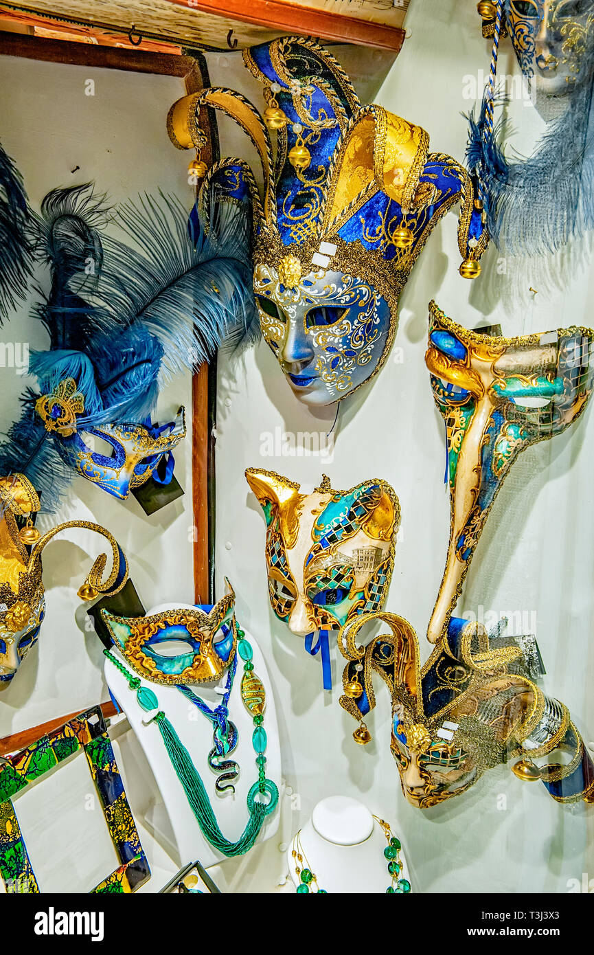 Venetian carnival mask. Street shopping. Famous souvenir. Italian market. Italy Venice Stock ...