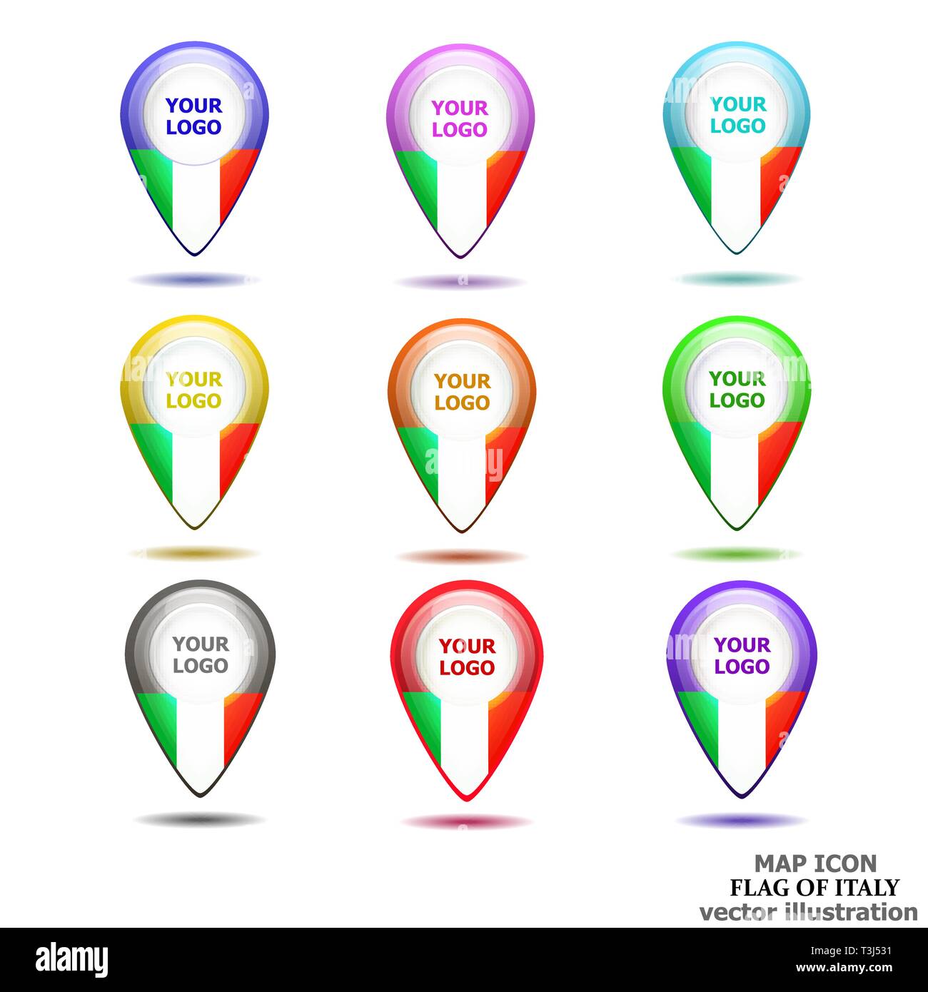Bright map icon with map of Italy. Location Icon vector. Vector ...