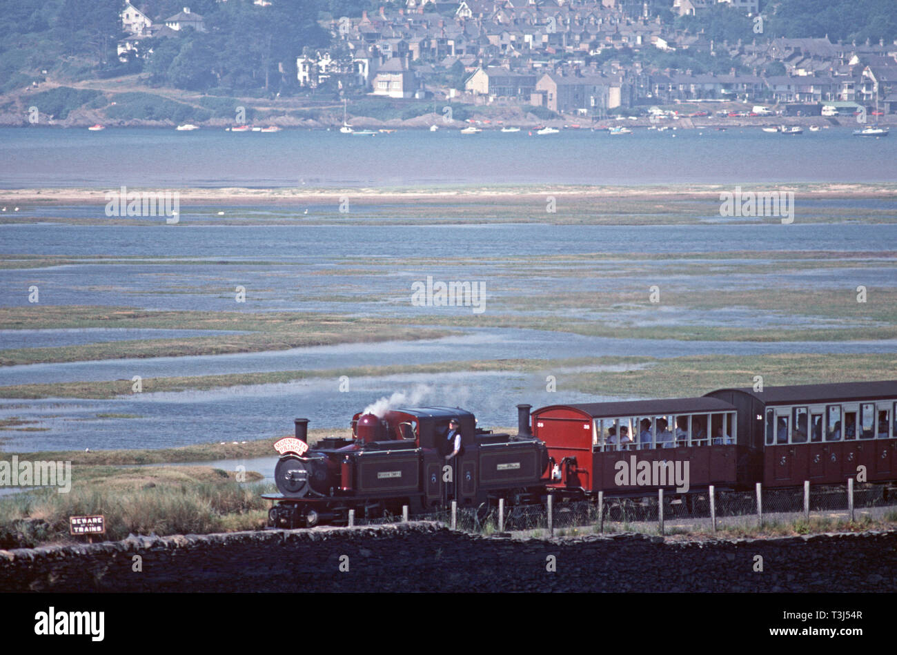 Steam locomotive Merddin Emrys on the Cob causeway approach to ...