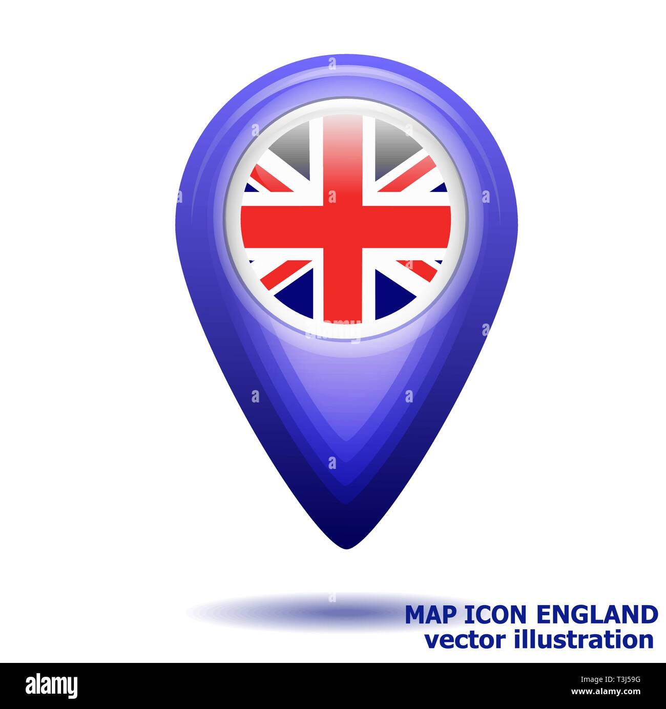 Bright map icon with flag of England. Location Icon vector. Vector ...
