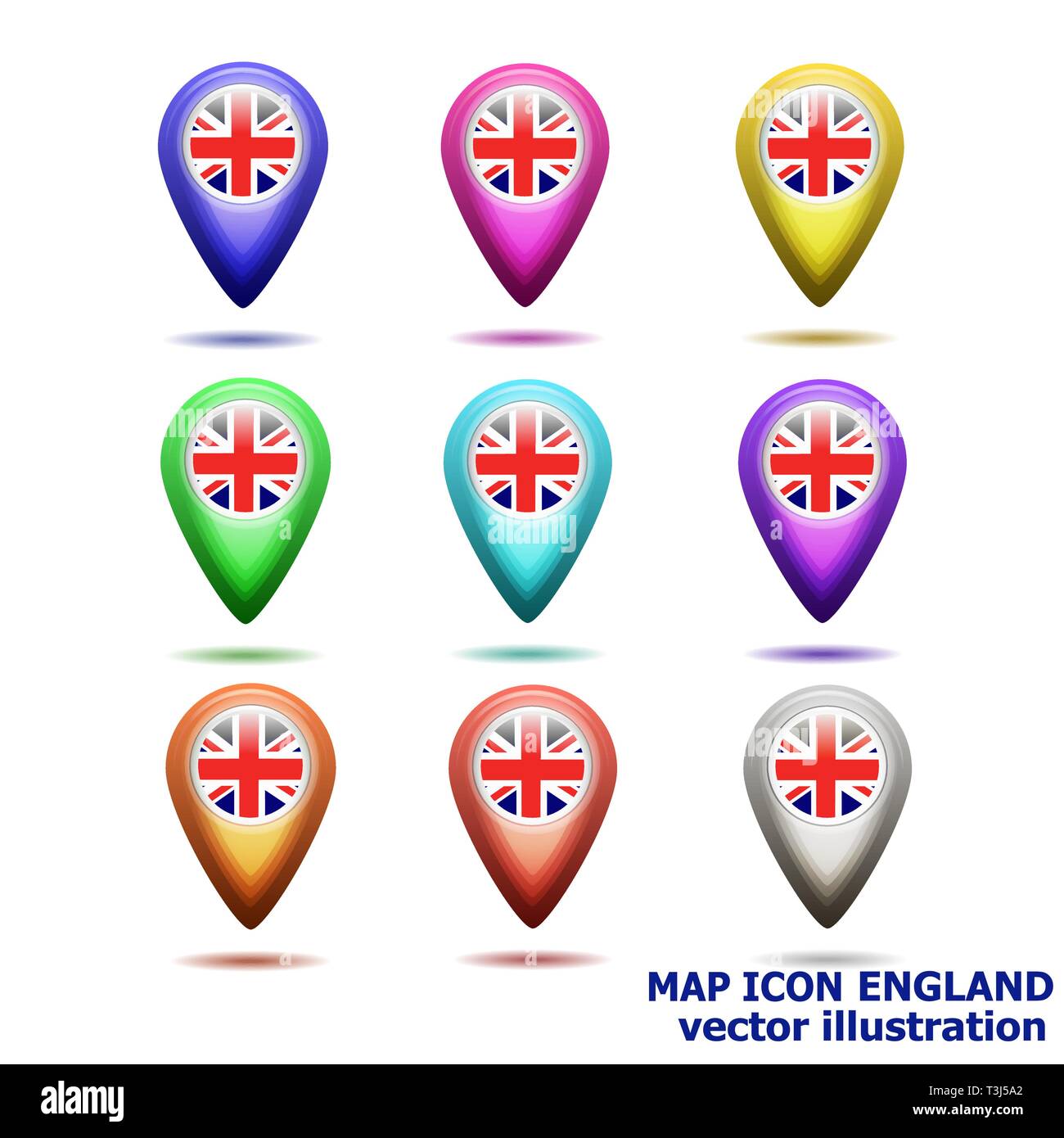 Bright map icon with flag of England. Location Icon vector. Vector ...