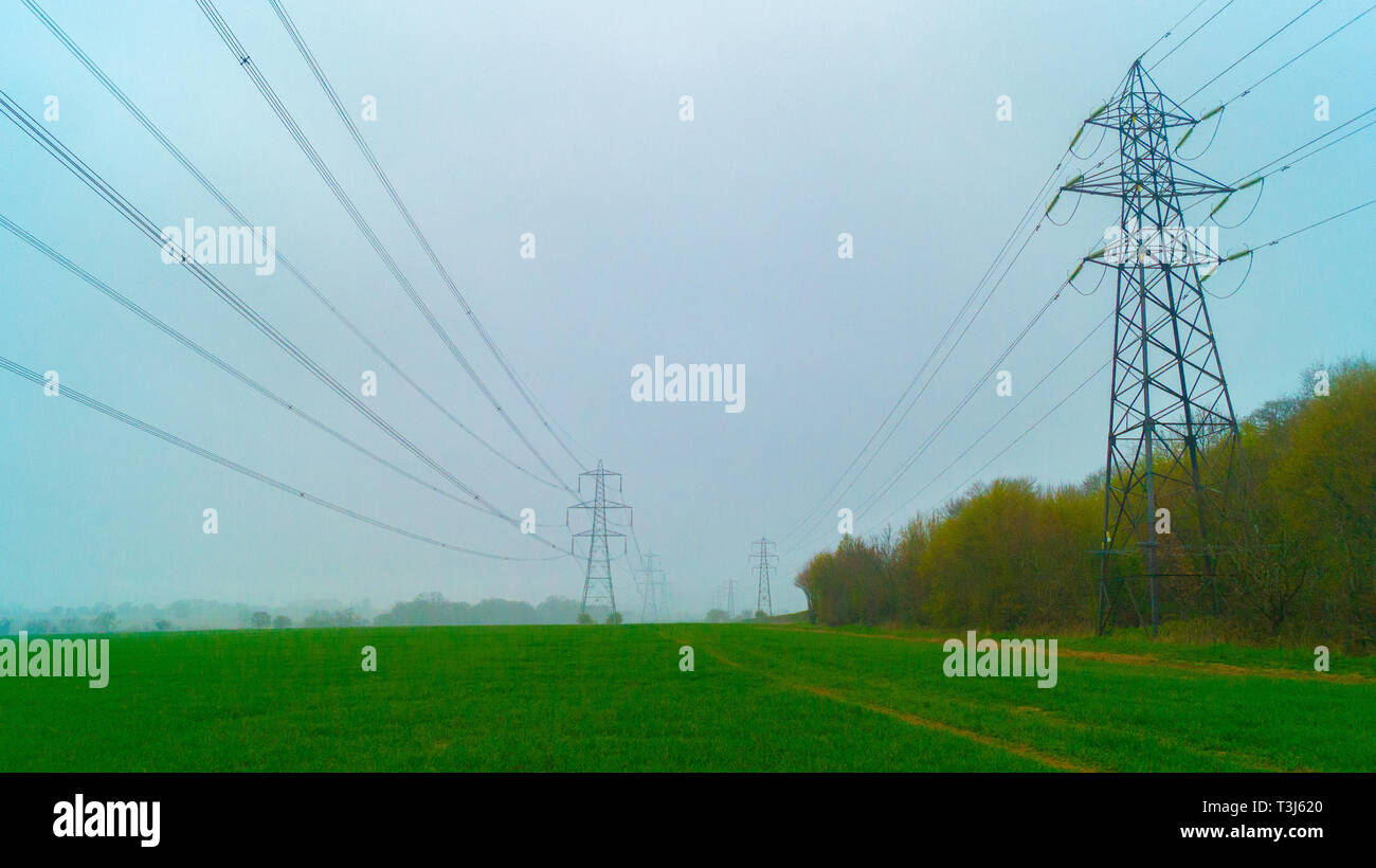 Electric Lines and Pylons on third going into the distance Stock Photo ...