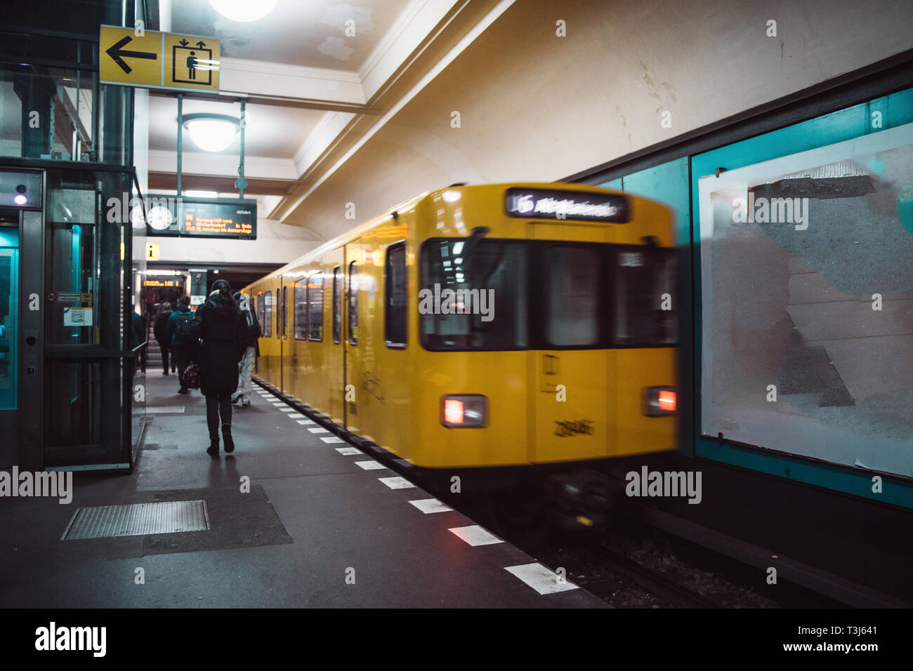 Yellow blurred subway train in Berlin. Public U-bahn transport in ...