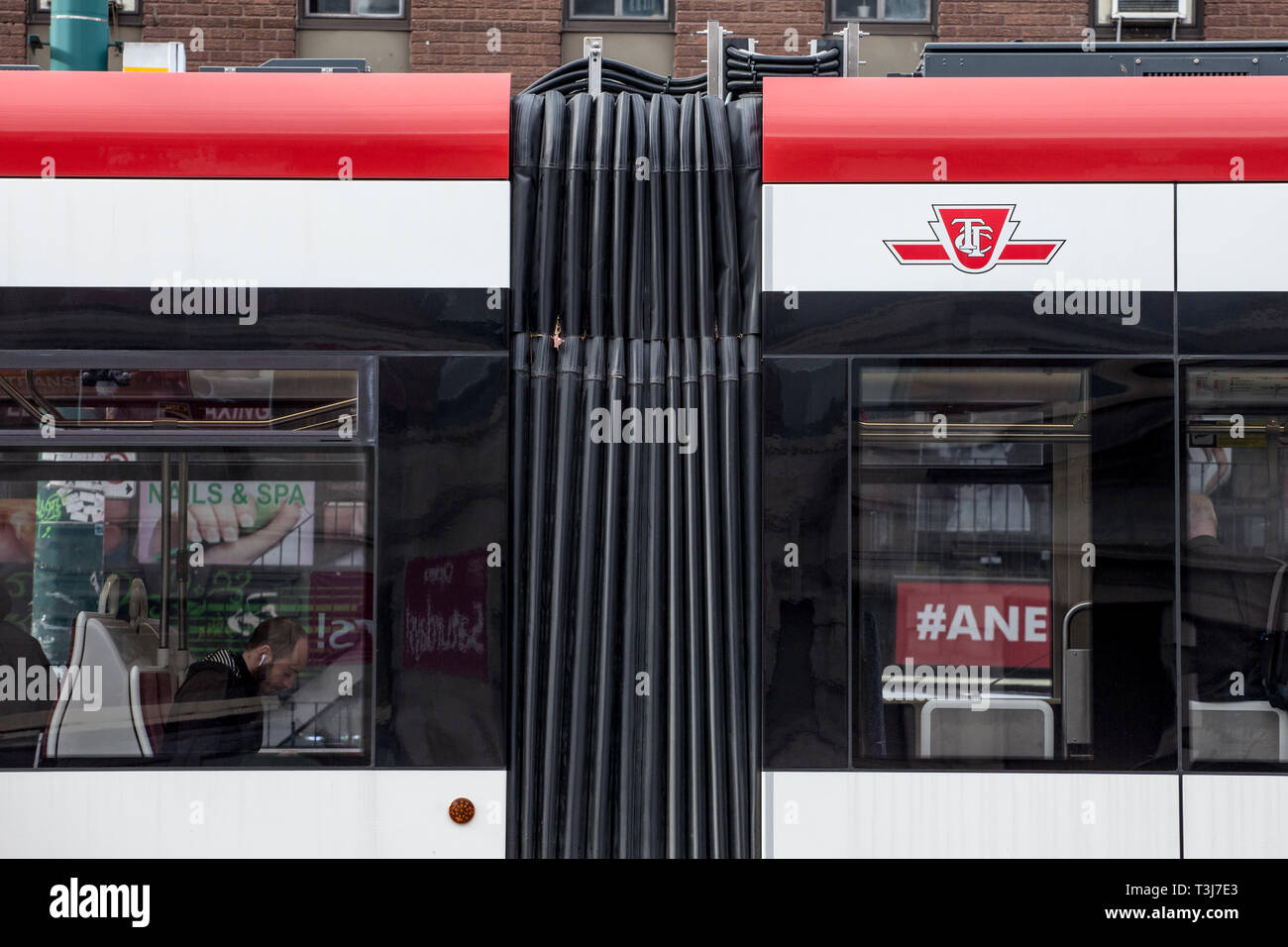 TORONTO, CANADA - NOVEMBER 13, 2018: TTC logo on a New Streetcar in ...
