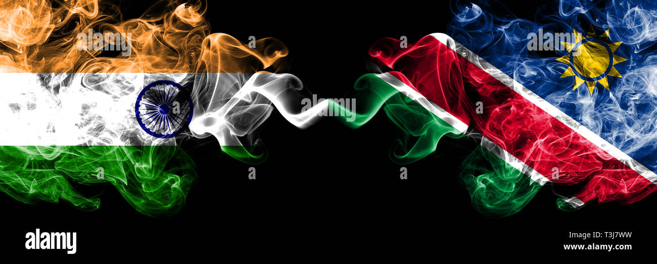 India vs Namibia, Namibian smoke flags placed side by side. Thick ...