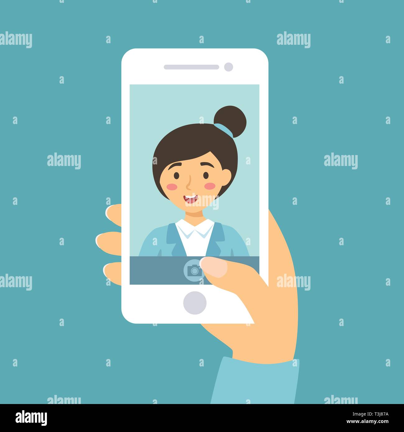 Woman taking her photo mobile Stock Vector Images - Alamy