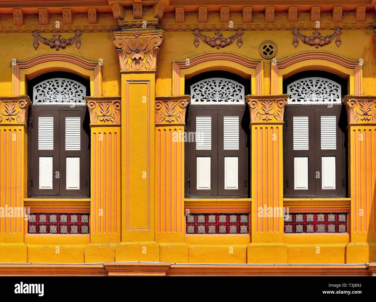 Traditional Straits Chinese or Peranakan vintage shop house with ...