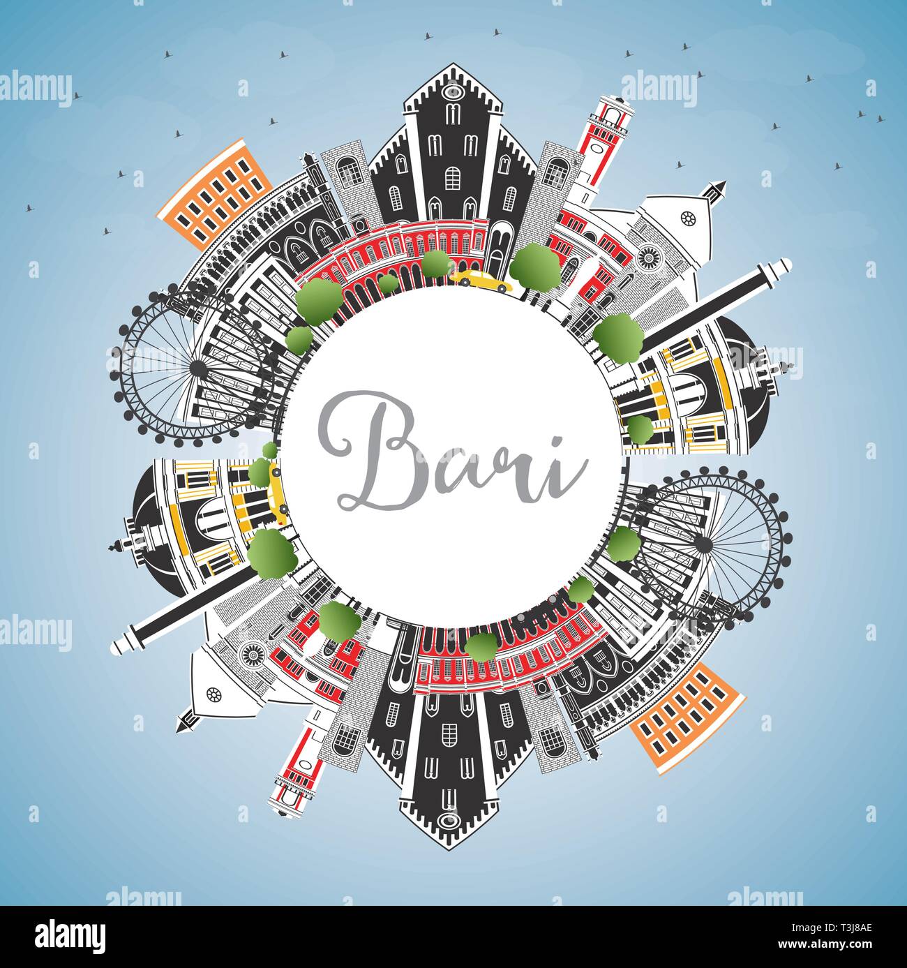 Bari Italy City Skyline with Gray Buildings, Blue Sky and Copy Space ...