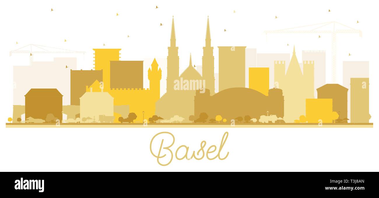 Basel Switzerland City Skyline Silhouette with Golden Buildings ...