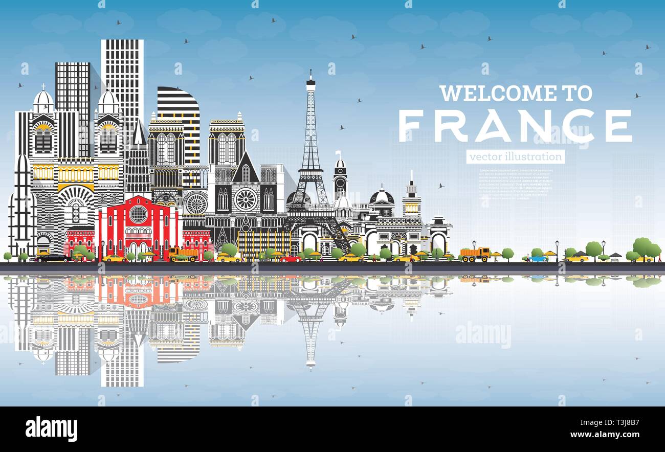 Welcome to France Skyline with Gray Buildings and Blue Sky. Vector ...