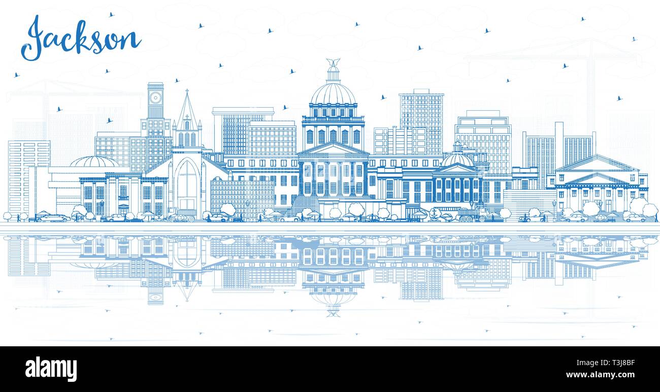 Outline Jackson Mississippi City Skyline with Blue Buildings and ...