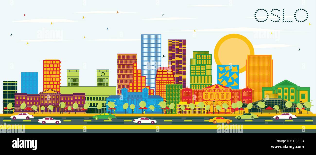 Oslo Norway Skyline with Color Buildings and Blue Sky. Vector ...