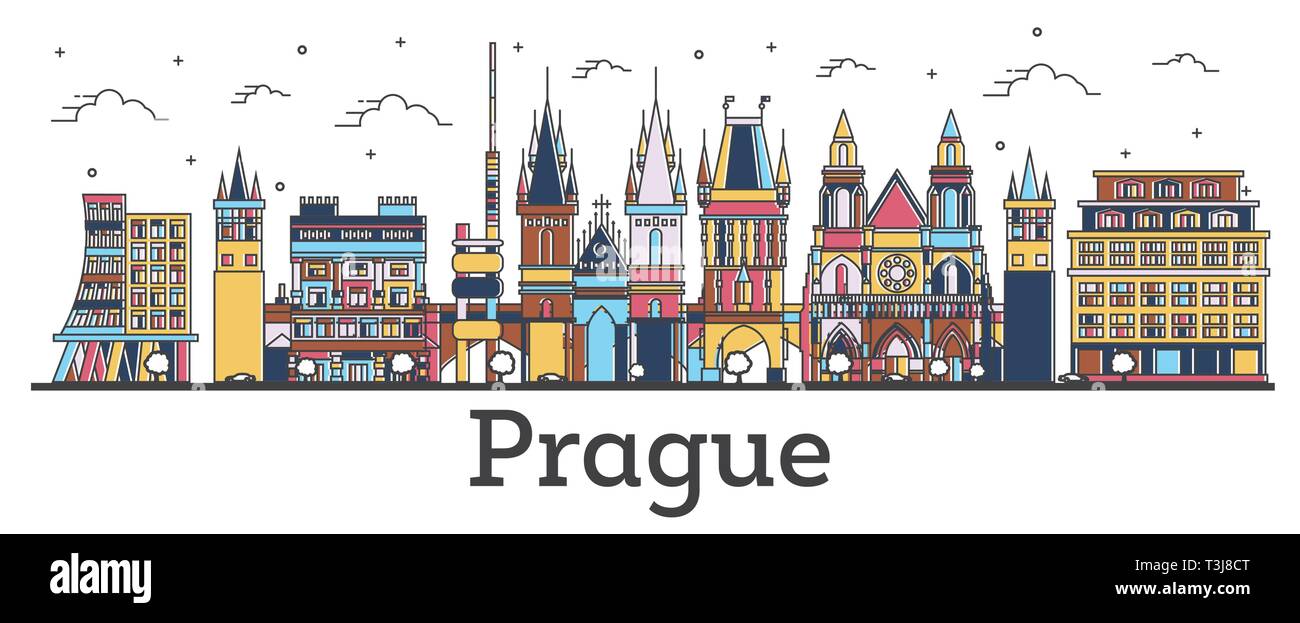 Outline Prague Czech Republic City Skyline with Color Buildings ...