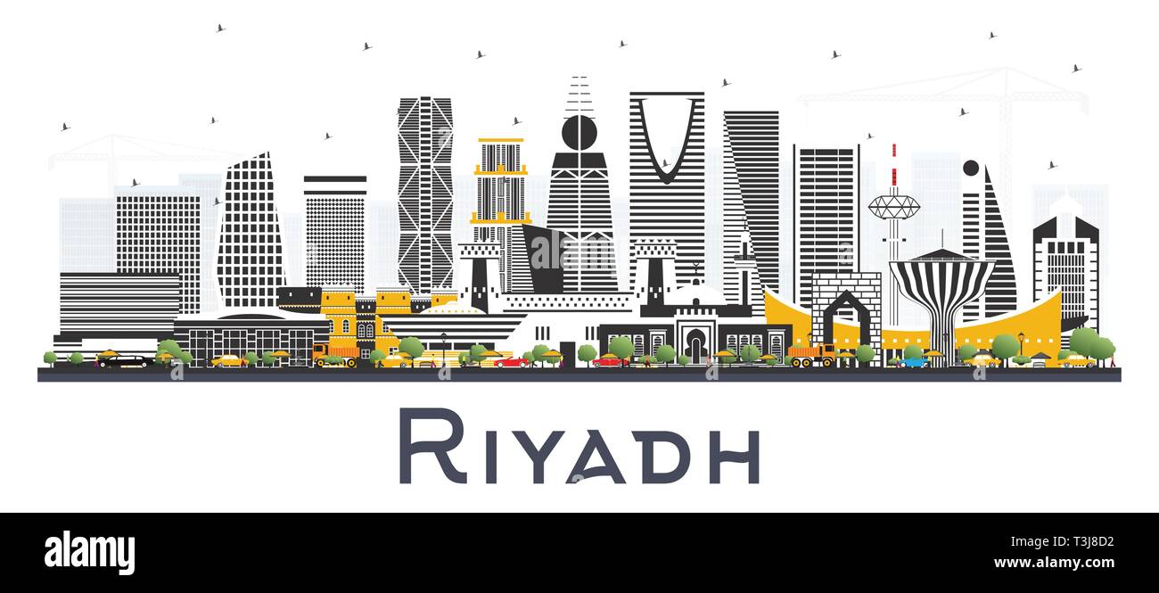Riyadh Saudi Arabia City Skyline with Color Buildings Isolated on White ...