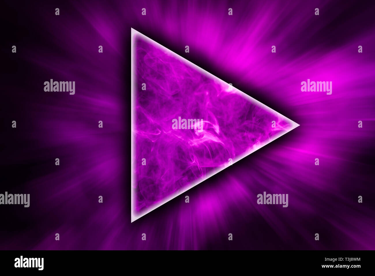 Colorful pink and blue smoke in the shape of a triangle on a black ...