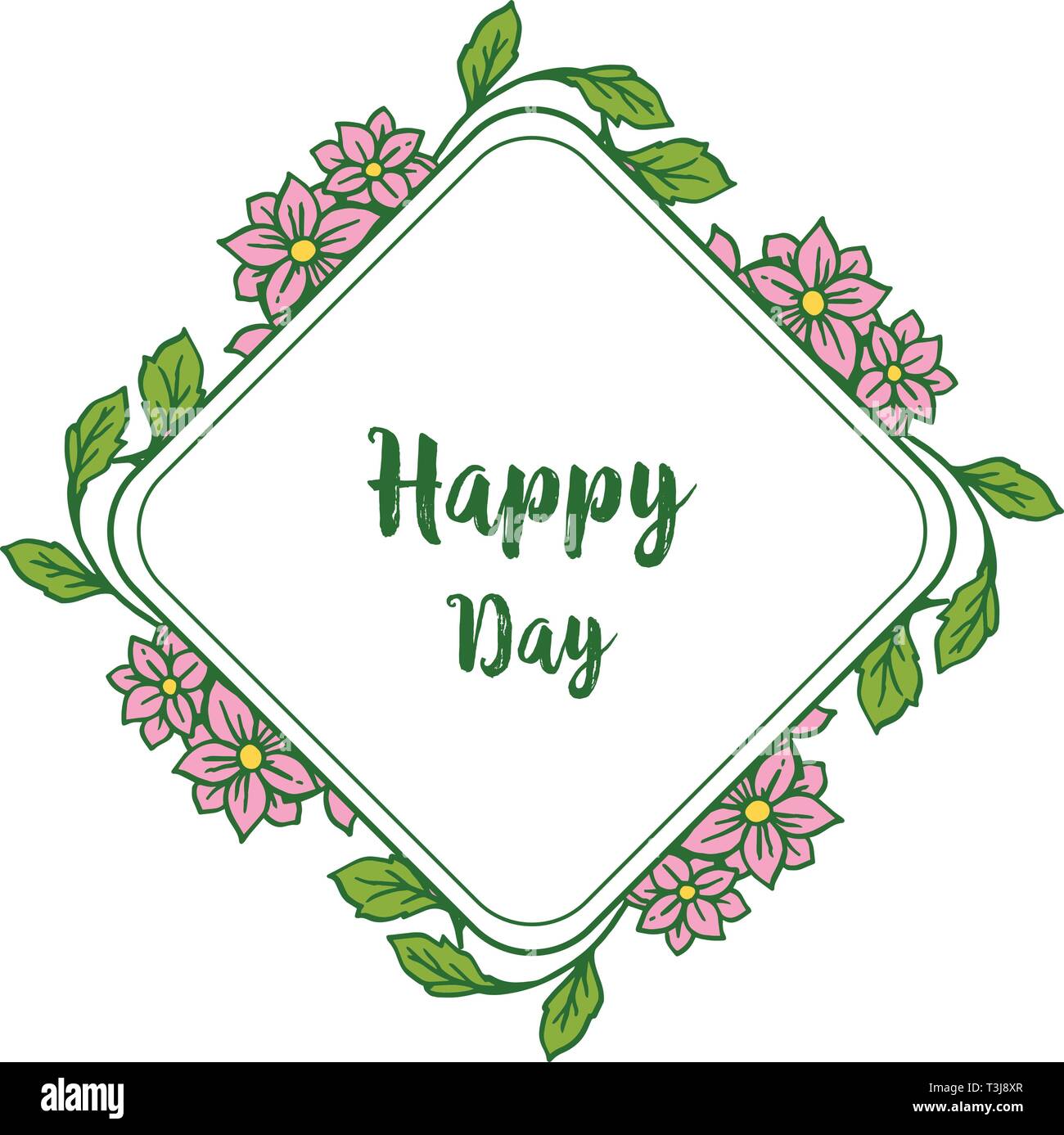 Vector illustration blossom flower frame with lettering happy day hand ...