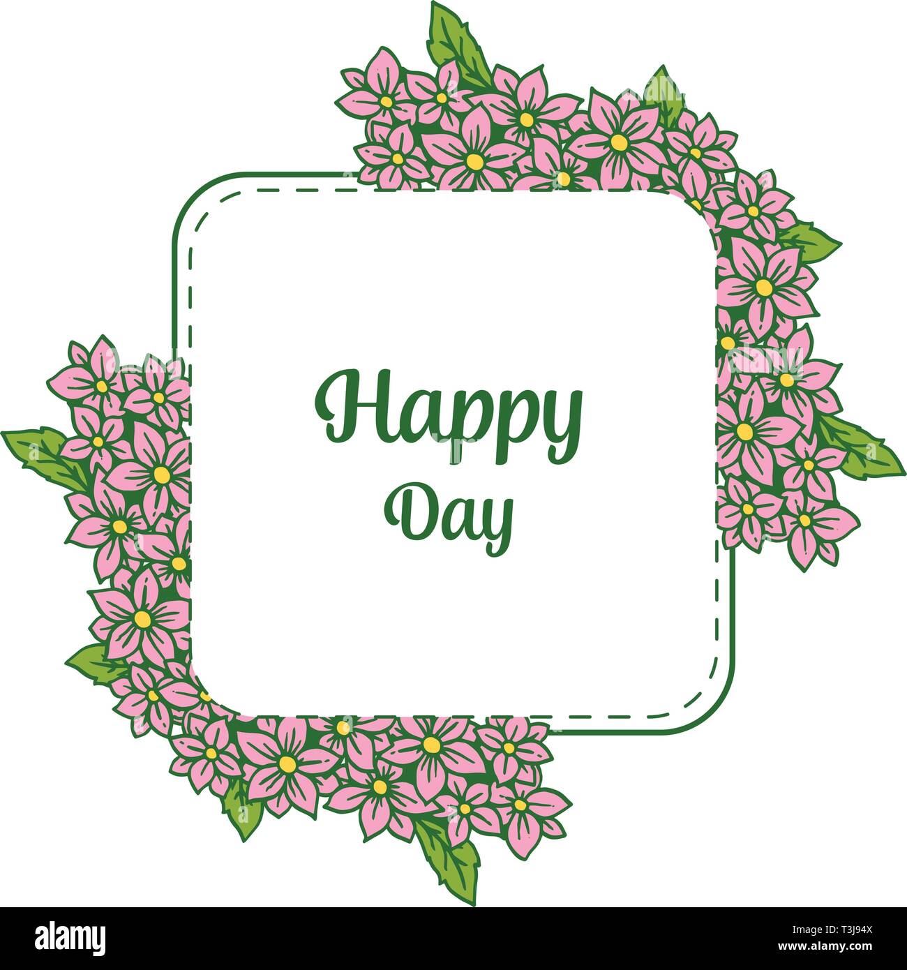 Vector illustration banner happy day with decoration floral frame hand ...