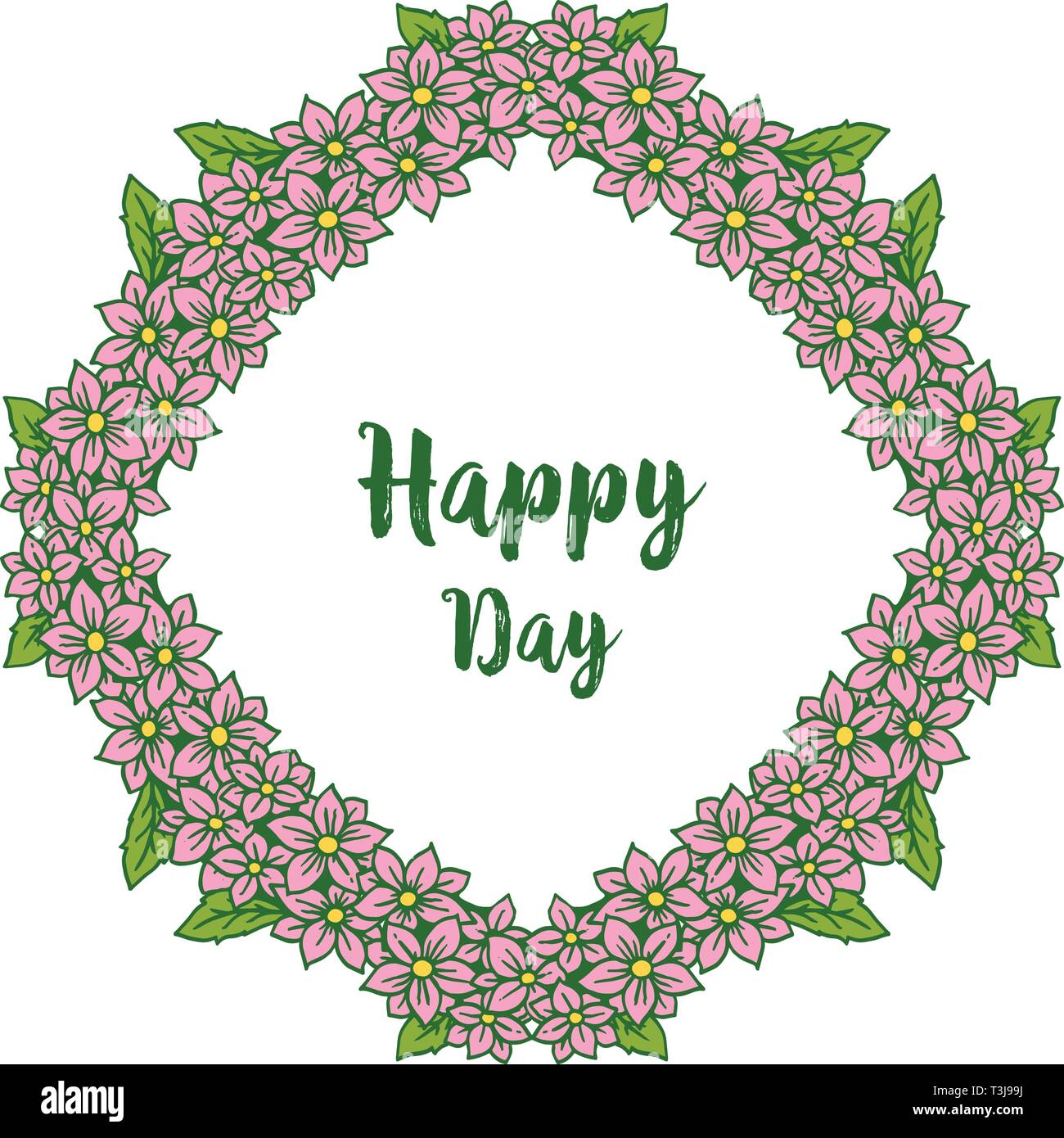 Vector illustration lettering happy day for design floral frame hand ...