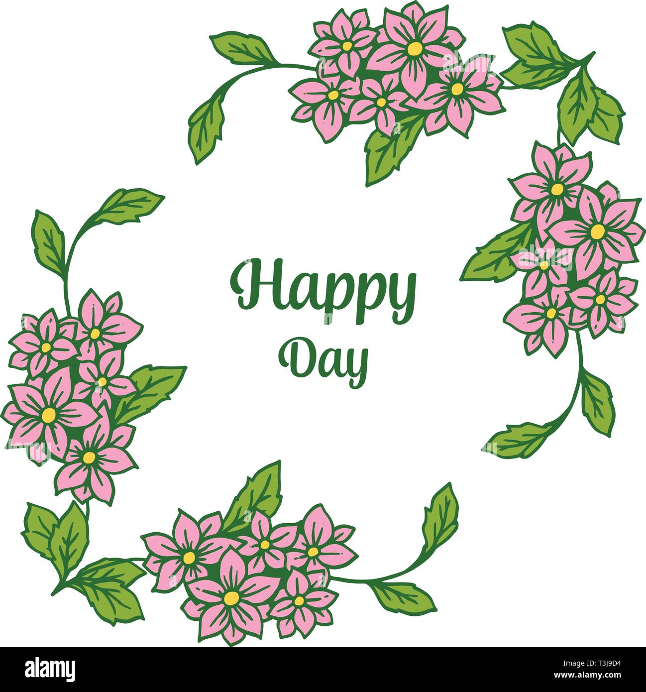 Vector illustration lettering happy day for design floral frame hand ...