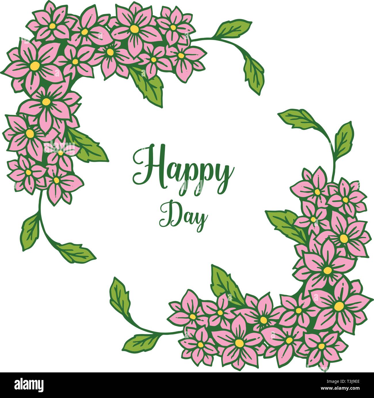 Vector illustration lettering happy day for design floral frame hand ...