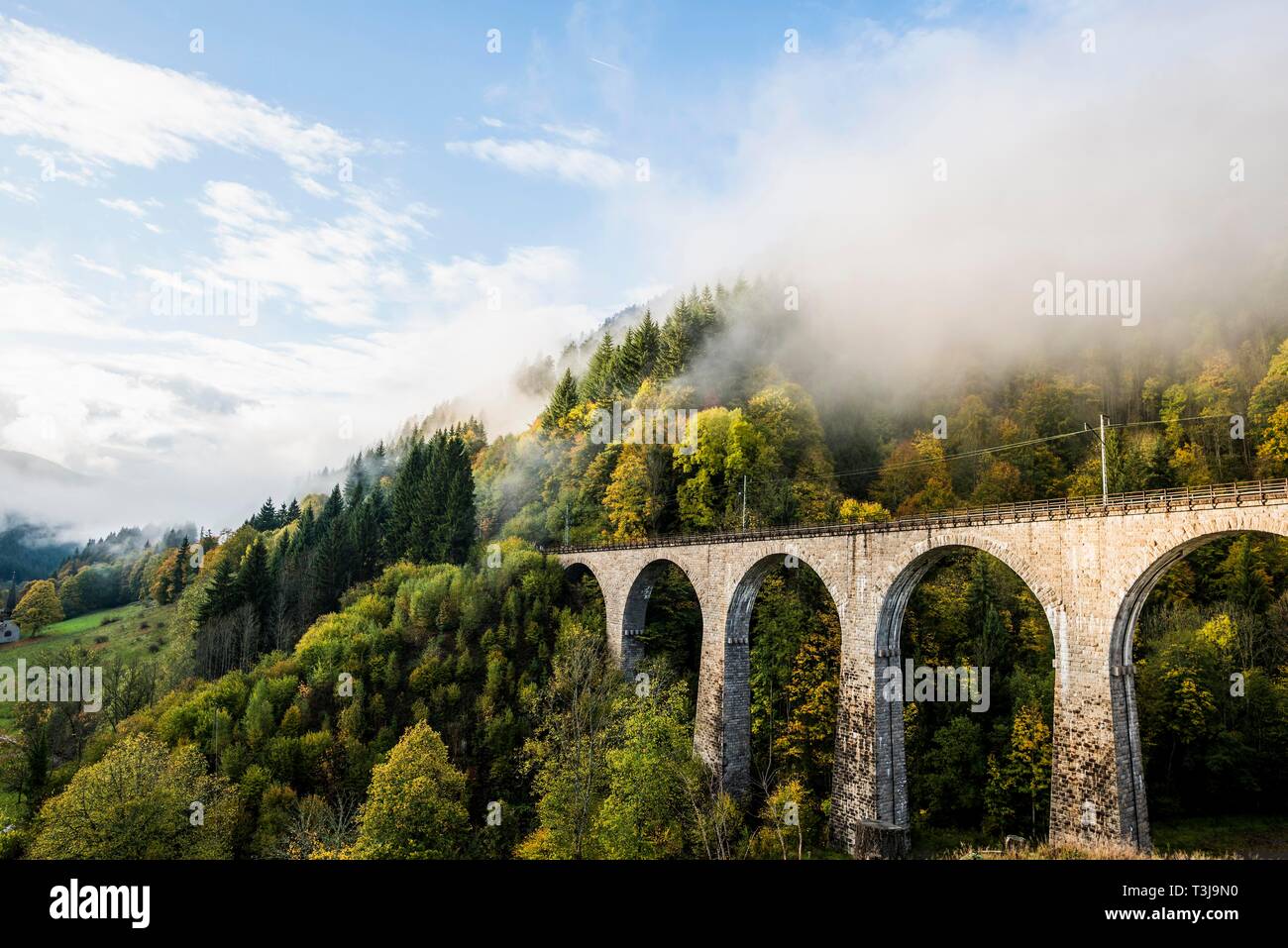 Railway bridge in the Ravenna gorge, Hollental in autumn, near Freiburg ...