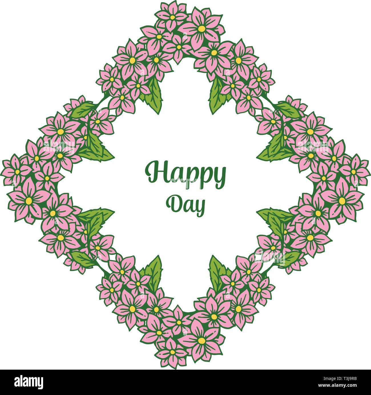 Vector illustration text happy day for decoration floral frame hand ...