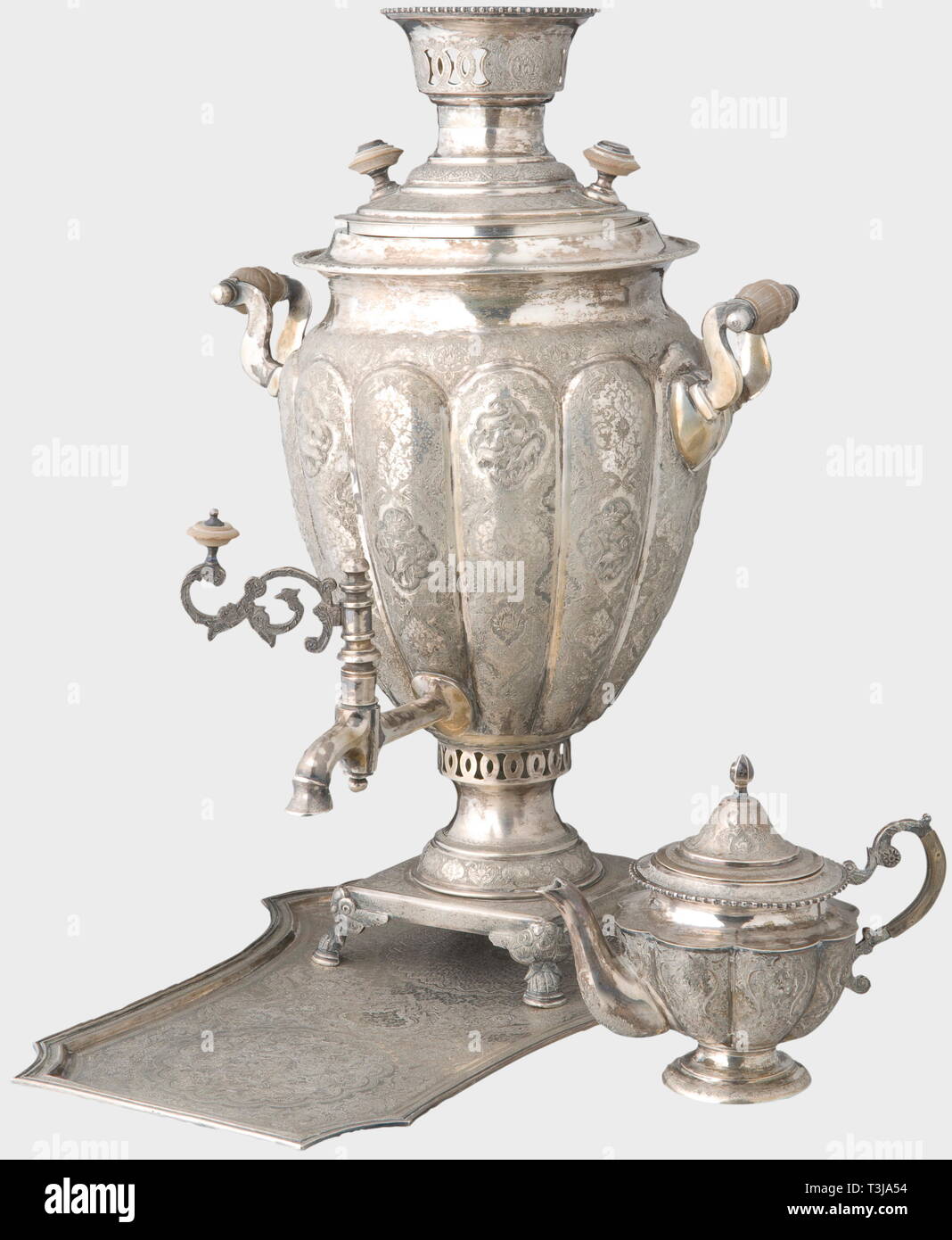A fine Persian silver samovar, middle of the 20th century A three-piece ...