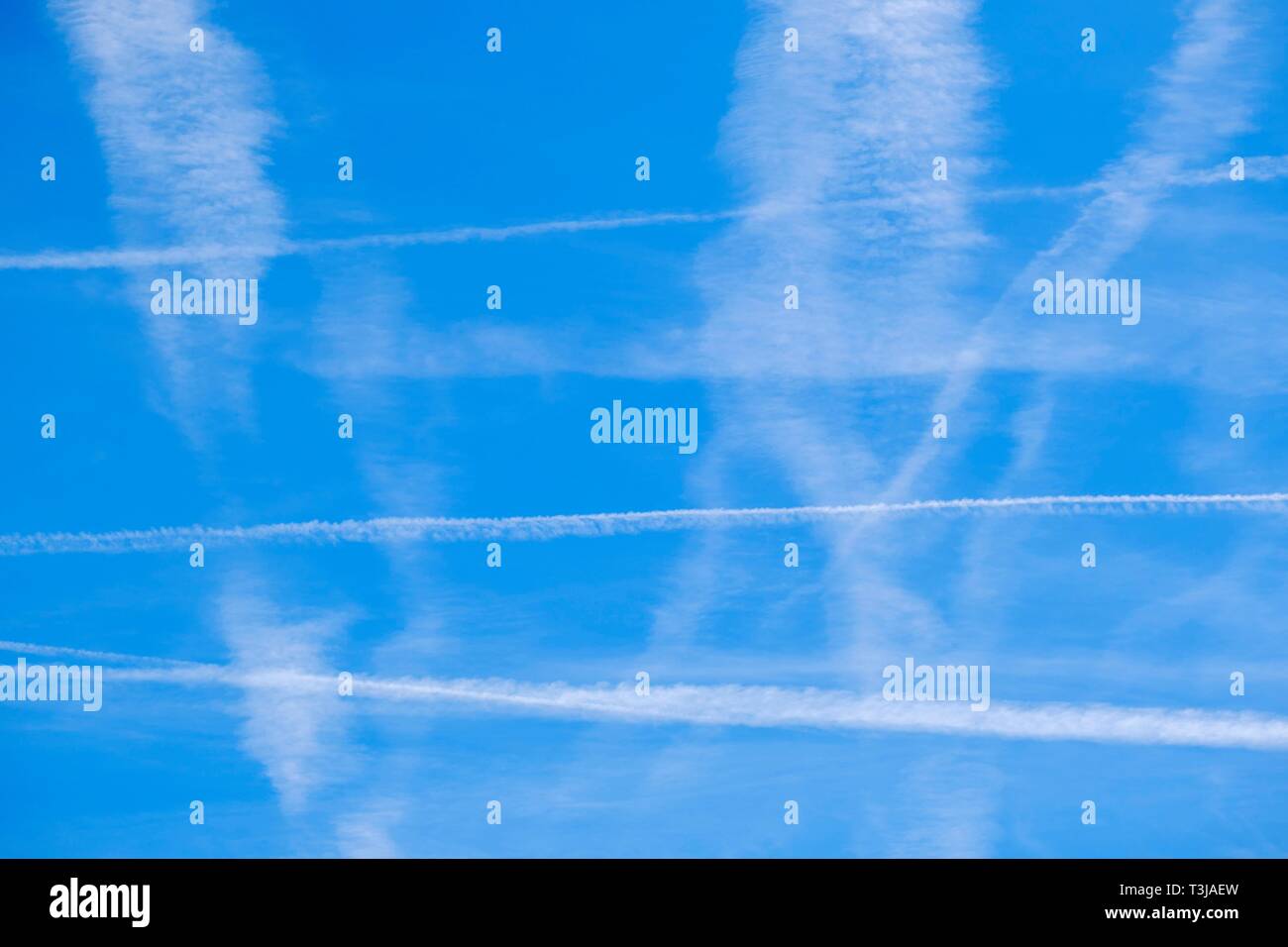 Contrails of airplanes in the sky, Bavaria, Germany Stock Photo - Alamy