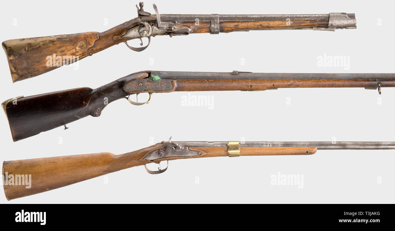 Civil long arms, flintlock and caplock, three rifles, German, 18th ...