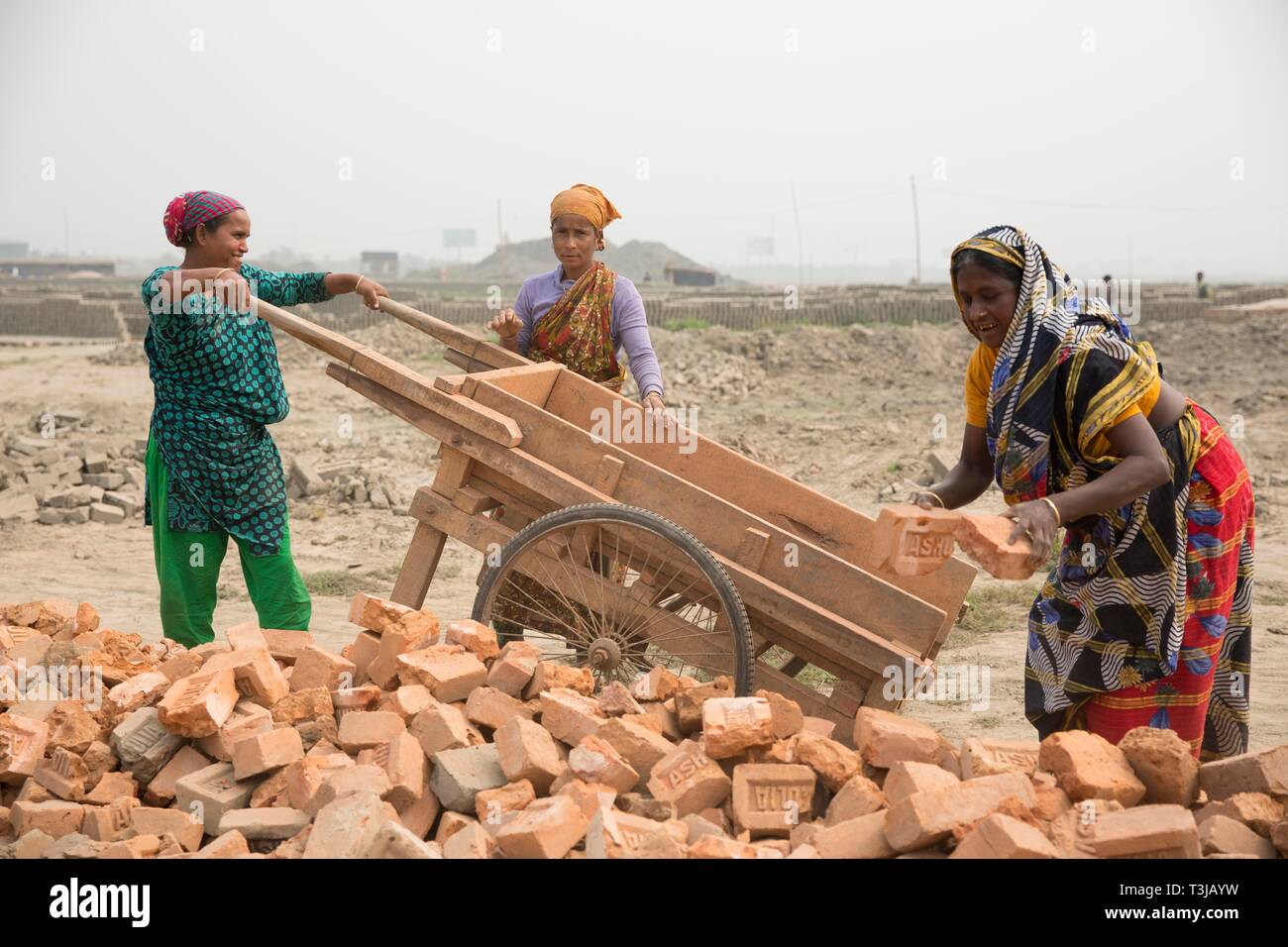 Women loading dried bricks hi-res stock photography and images - Alamy