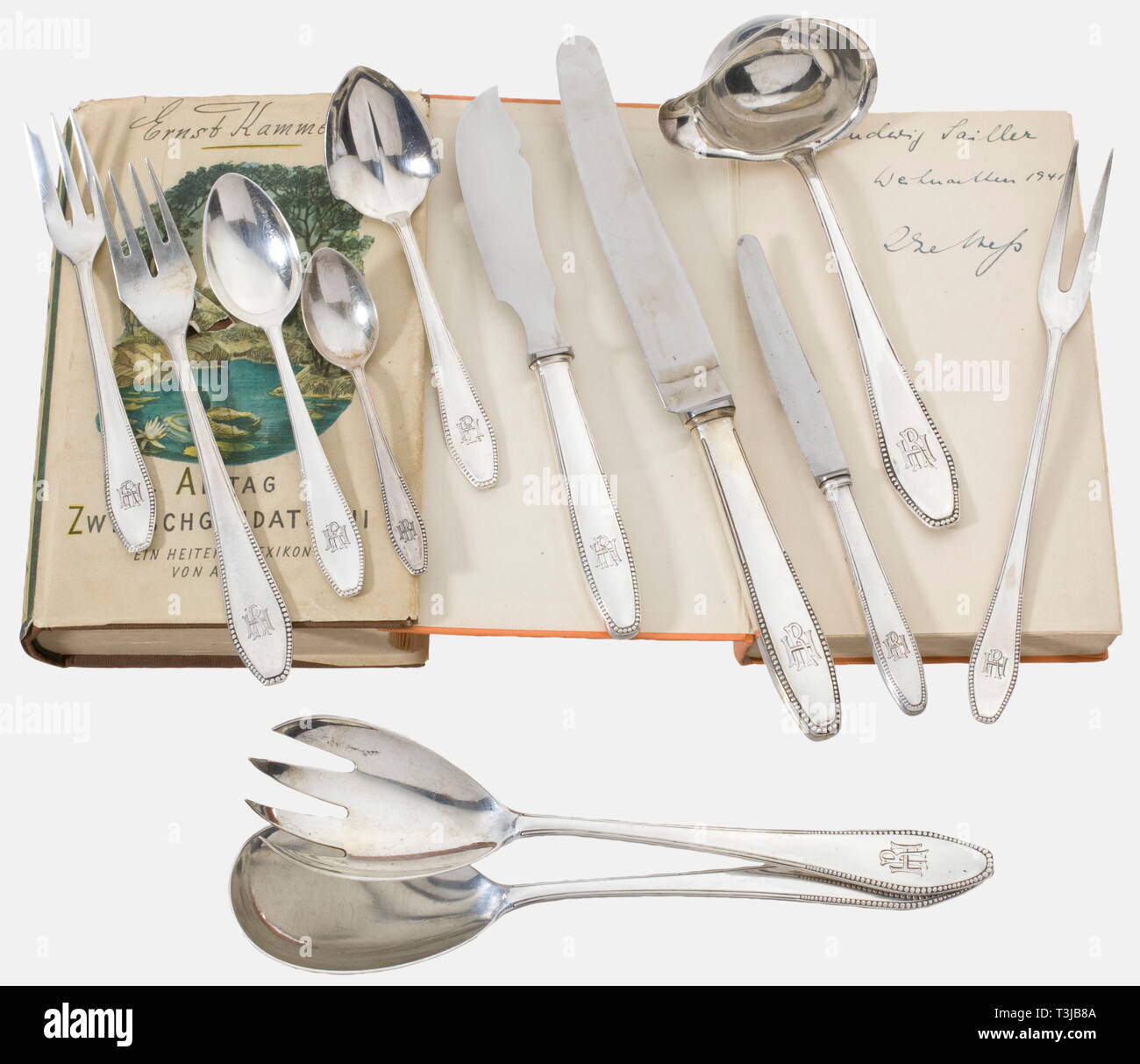 Rudolf Heß, his personal 66-piece silver flatware service Silver with hallmarks "800", the ...