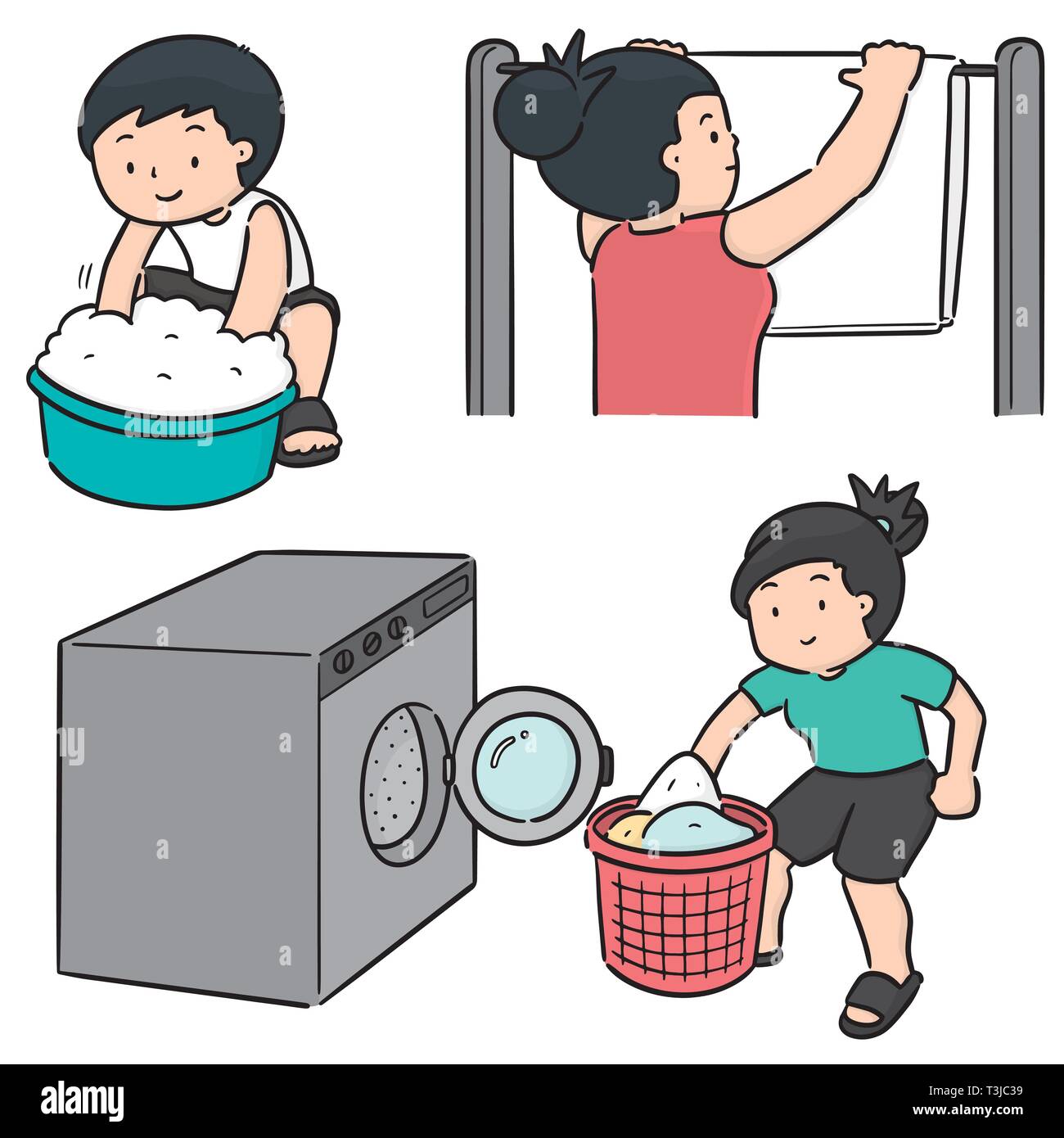 Girl Washing Clothes By Hand Stock Vector Images - Alamy