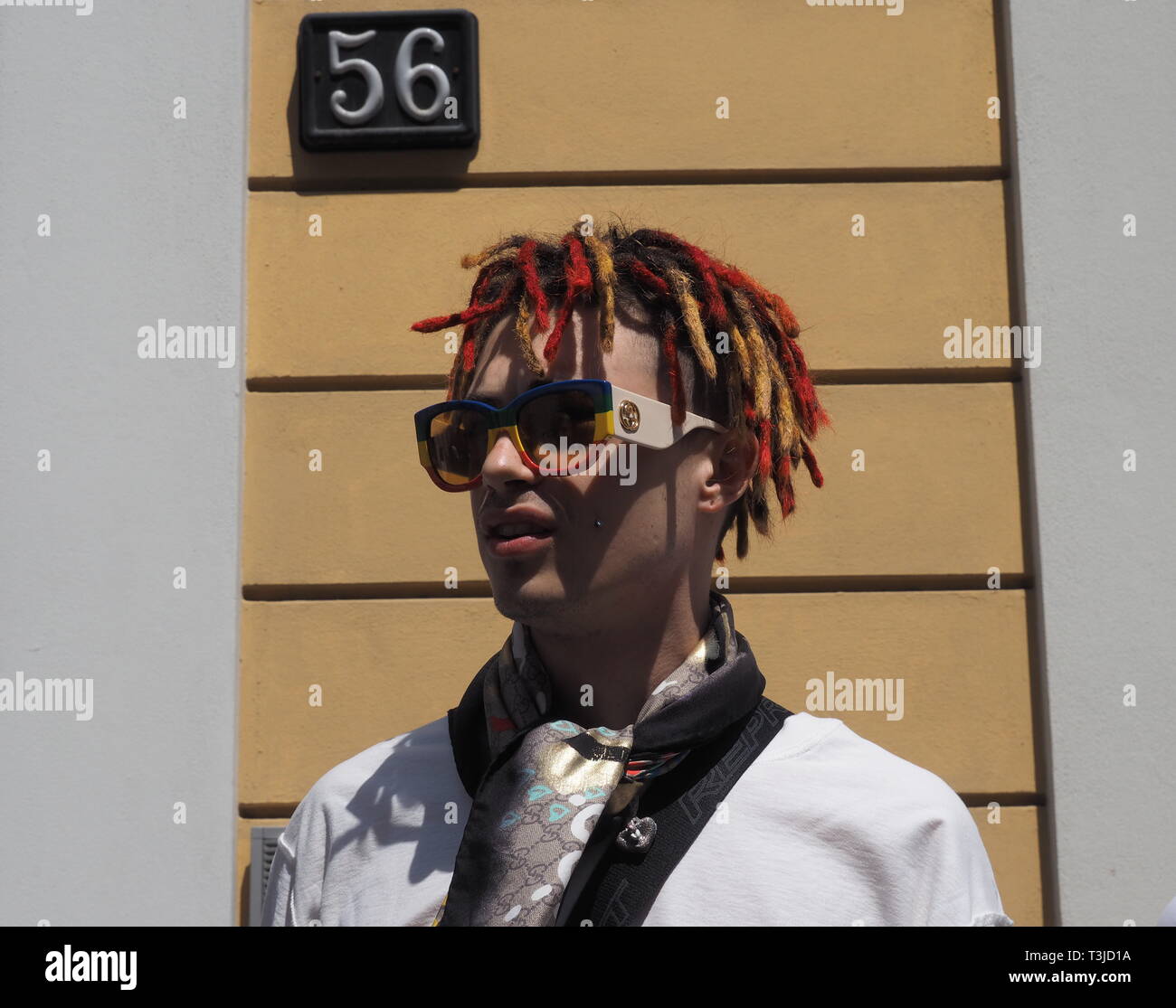 MILAN, ITALY -JUNE 16, 2018: Eccentric man posing for photographers in ...