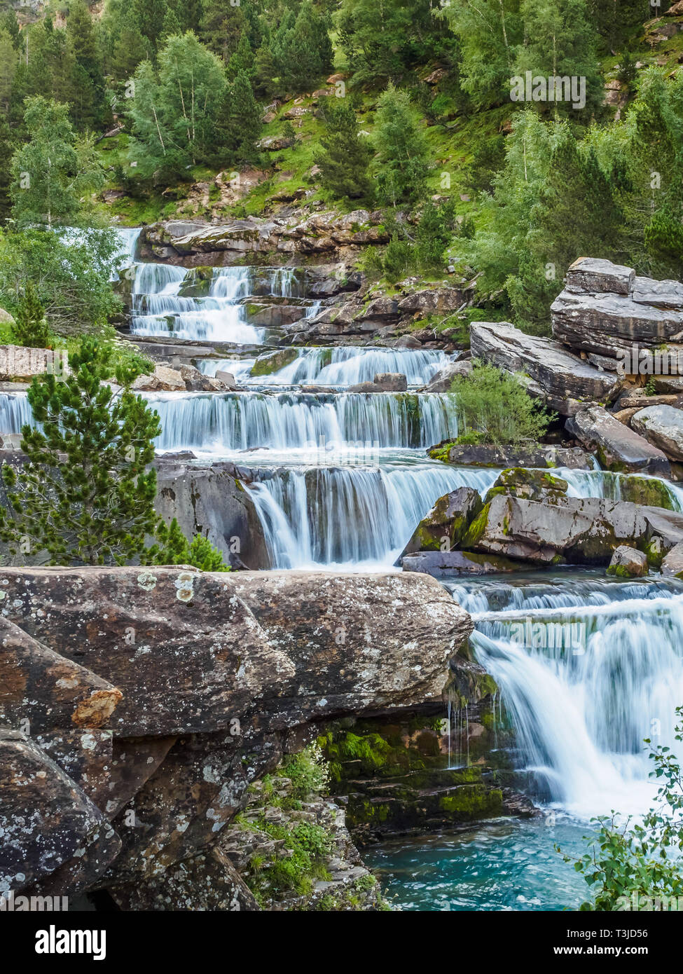 Waterfalls in Ordesa and monte perdido national park in Pyrinees range ...